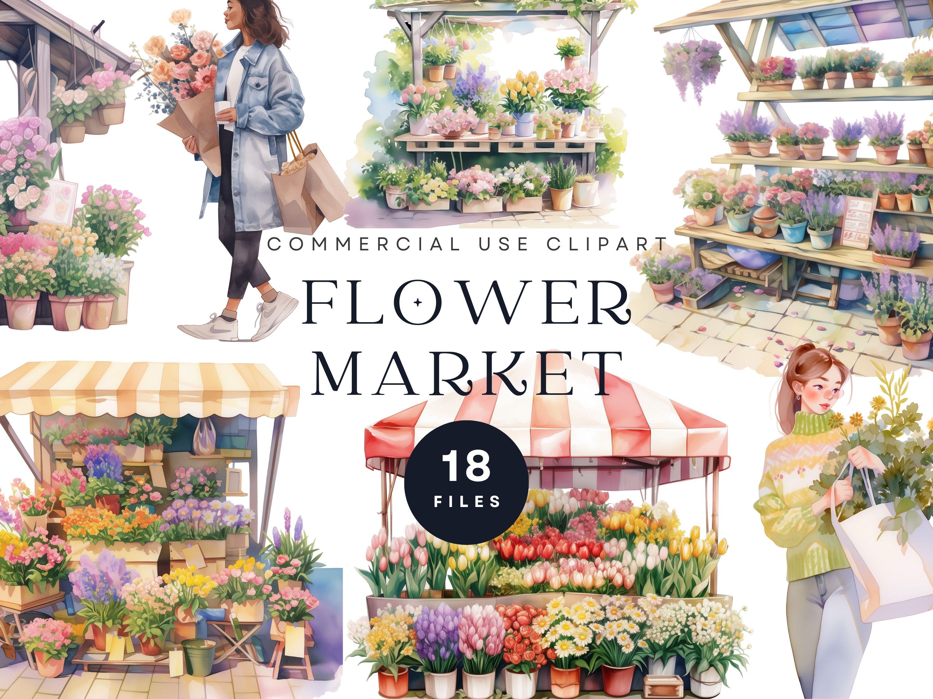 Flower Market Clipart Set | Floral Stall Illustrations, Watercolor ...