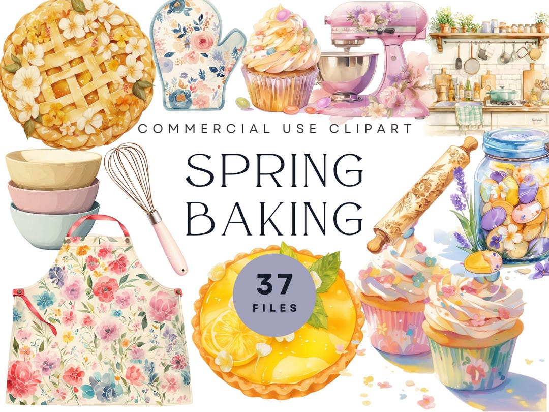 Spring Baking Clipart - Watercolor Cupcakes - Dessert Clipart Bundle ...