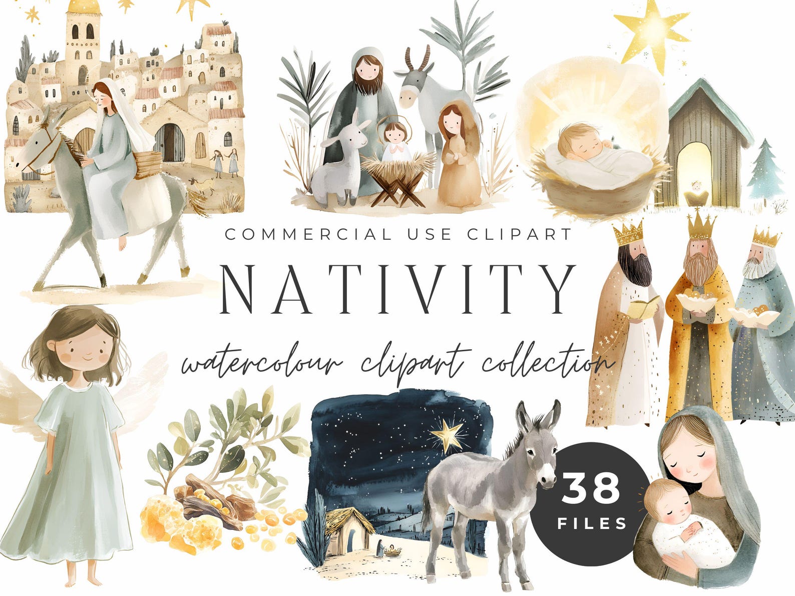 Watercolor Nativity Clipart | Holy Family, Christmas Scene (digital ...