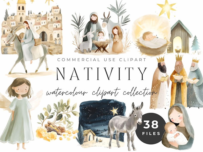 Watercolor Nativity Clipart | Holy Family, Christmas Scene (digital ...