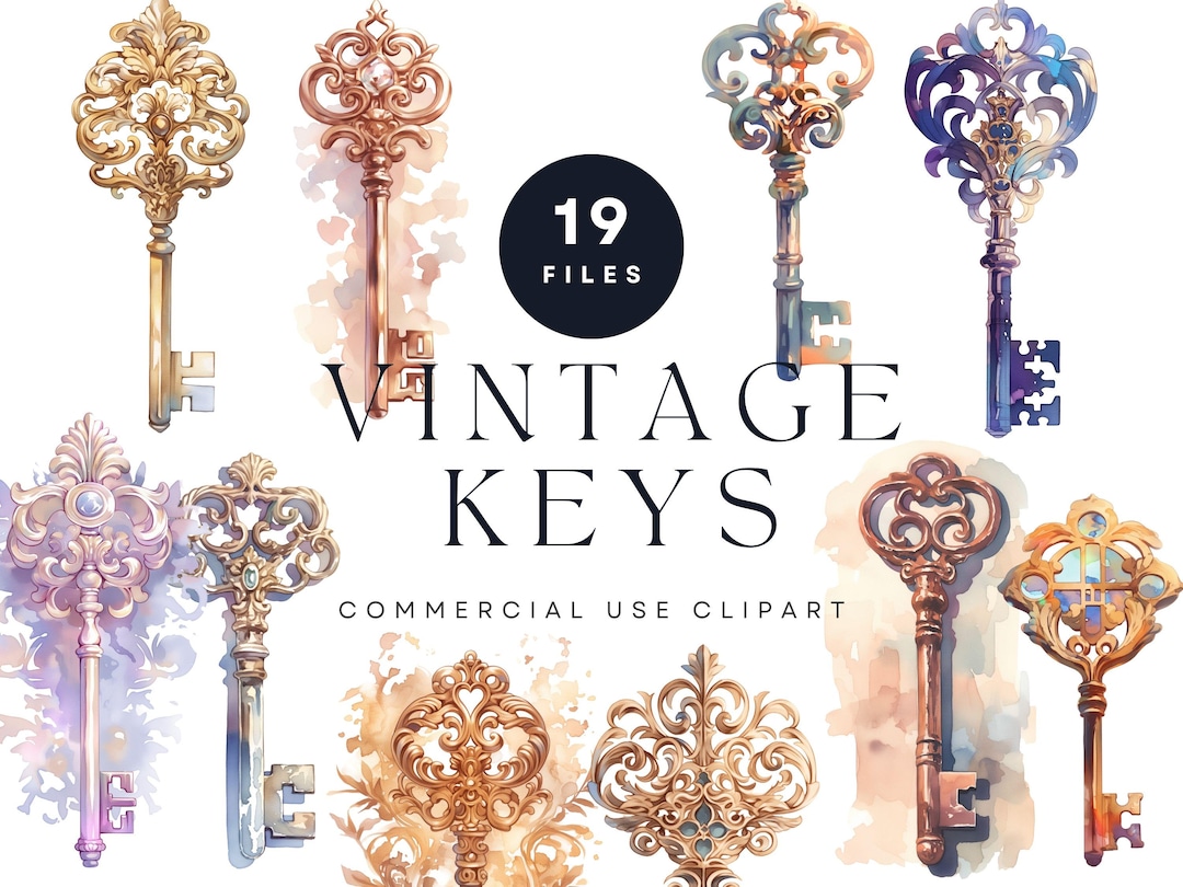Vintage Keys Clipart Collection, Ornate Antique Key Illustrations ...