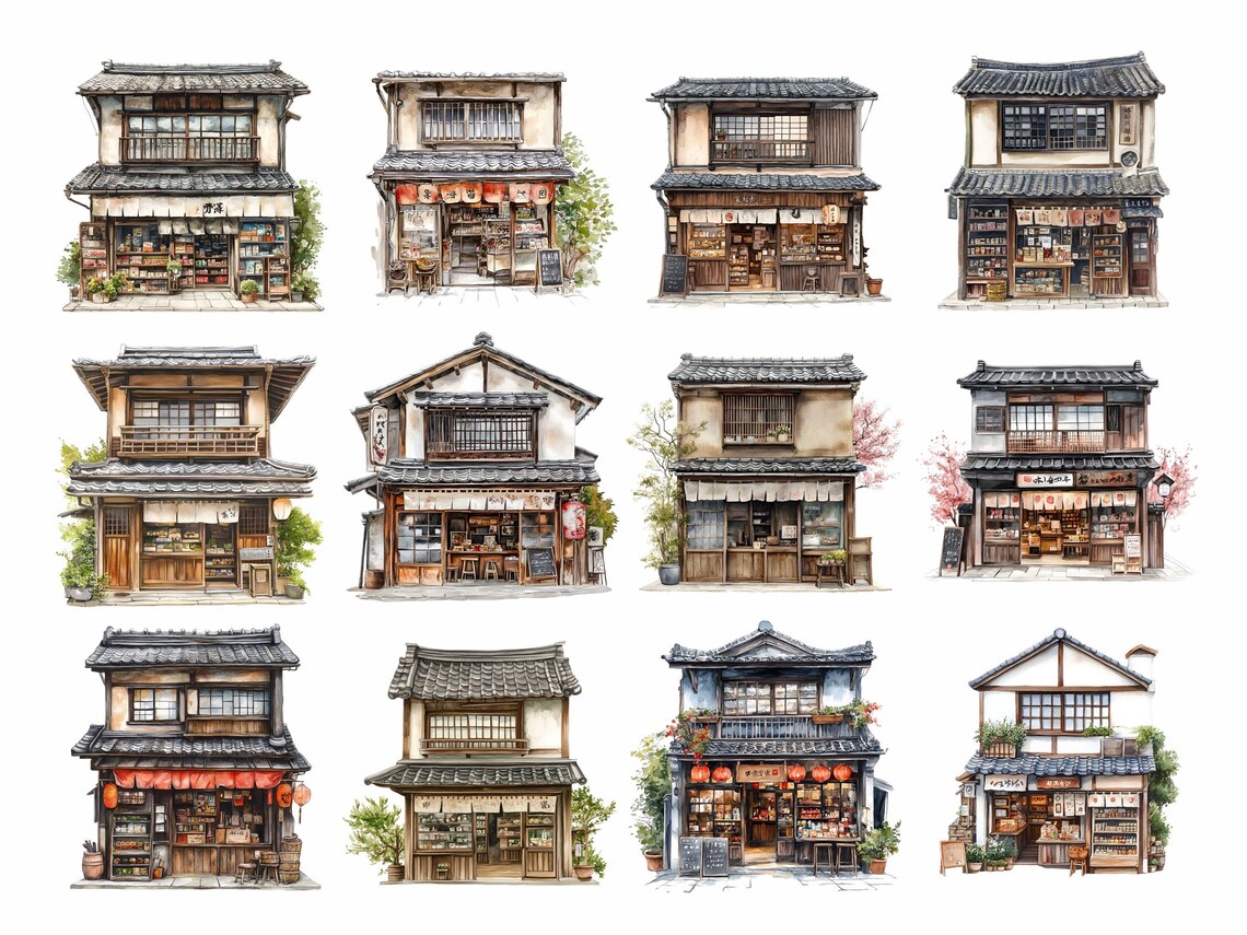 Watercolor Japanese Shopfront Clipart | Traditional Storefront Pngs ...