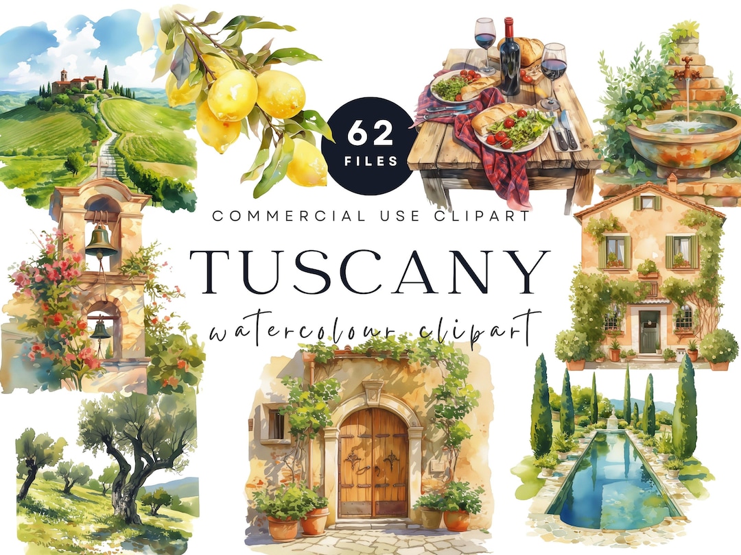 Tuscany Clipart, Italian Countryside Illustrations, Rustic Villa Art, Mediterranean Aesthetic ...