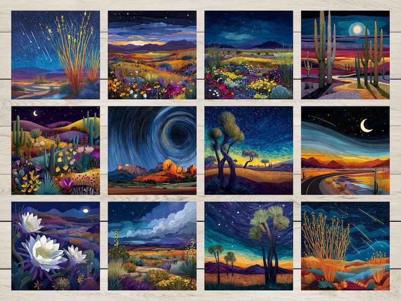 Enchanted Desert Digital Paper, Colorful Landscape Illustrations (JPEG ...