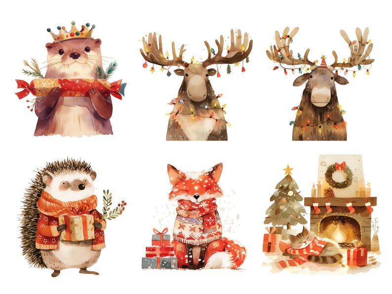Cute Christmas Animals Clipart Set – Woodland Christmas, Forest Friends ...
