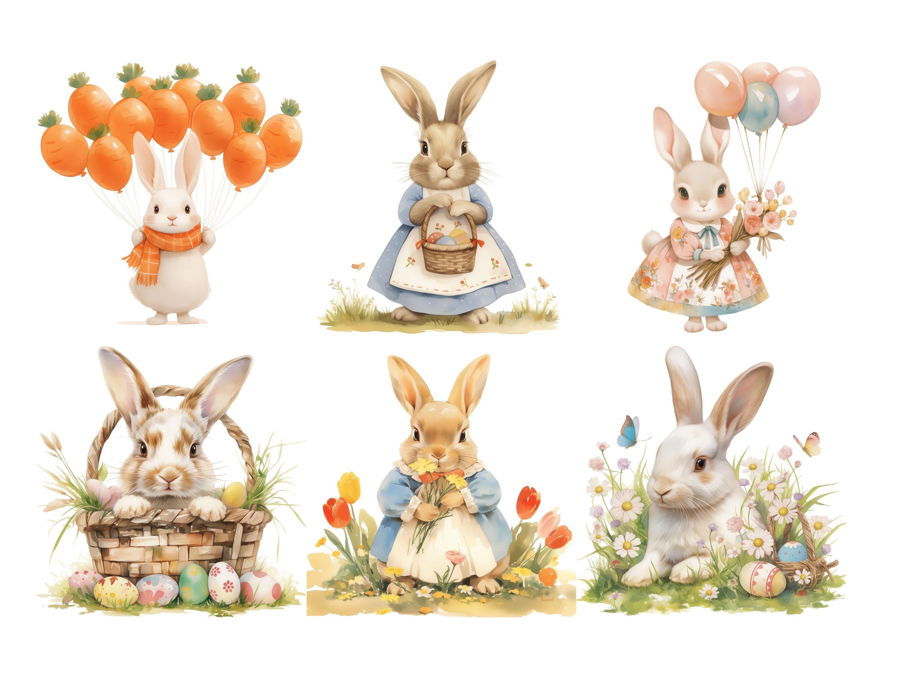 Watercolor Easter Bunny Clipart – Floral Rabbit Illustrations (PNG ...