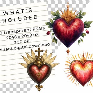 Sacred Hearts Clipart - Watercolor Religious Heart Symbols, Vintage ...