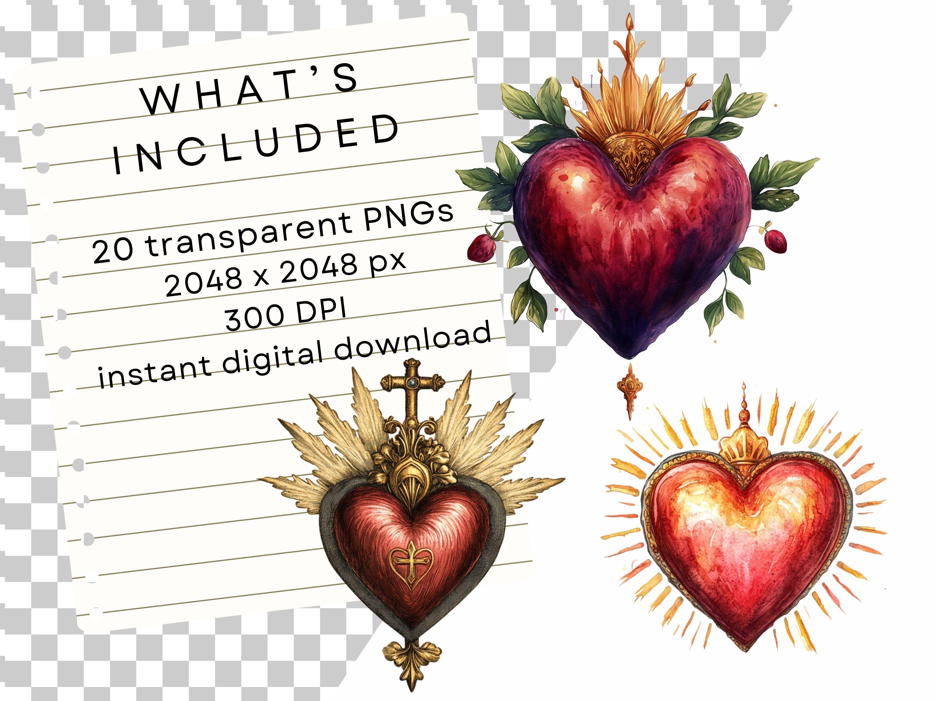 Sacred Hearts Clipart - Watercolor Religious Heart Symbols, Vintage ...