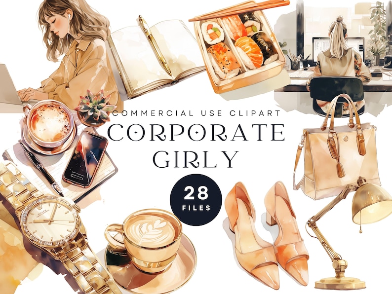 Corporate Girly Clipart – Office Aesthetic Digital Art, Girl Boss ...