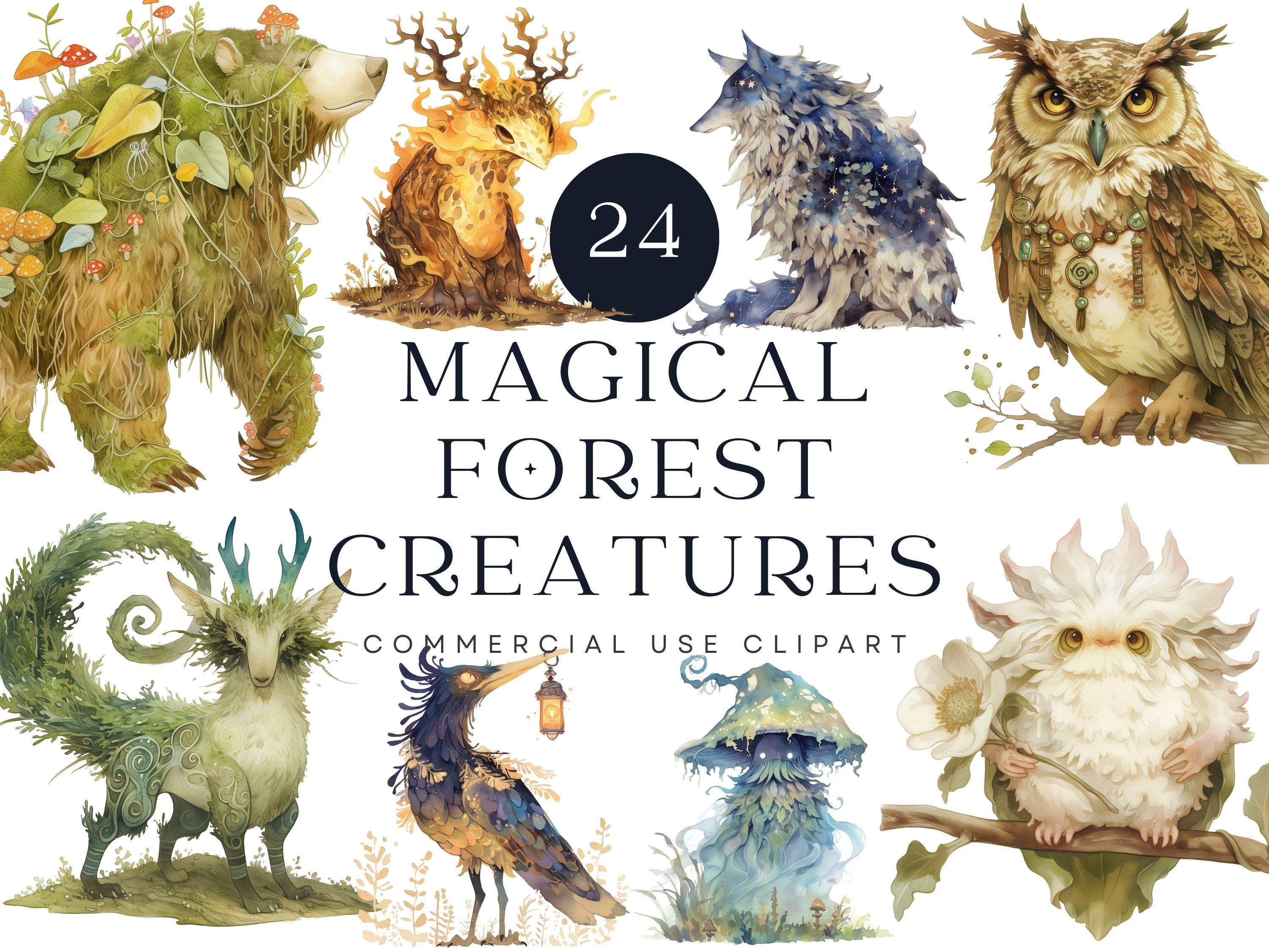 Magical Forest Creatures Clipart, Fantasy Animal Graphics, Woodland ...