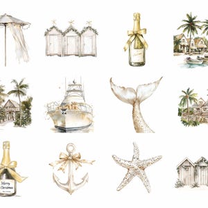 Coastal Christmas Watercolor Clipart - Beach Holiday Decor (digital ...