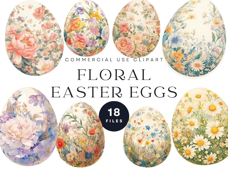 Floral Easter Egg Clipart Set, Vintage Spring Watercolor Flowers ...