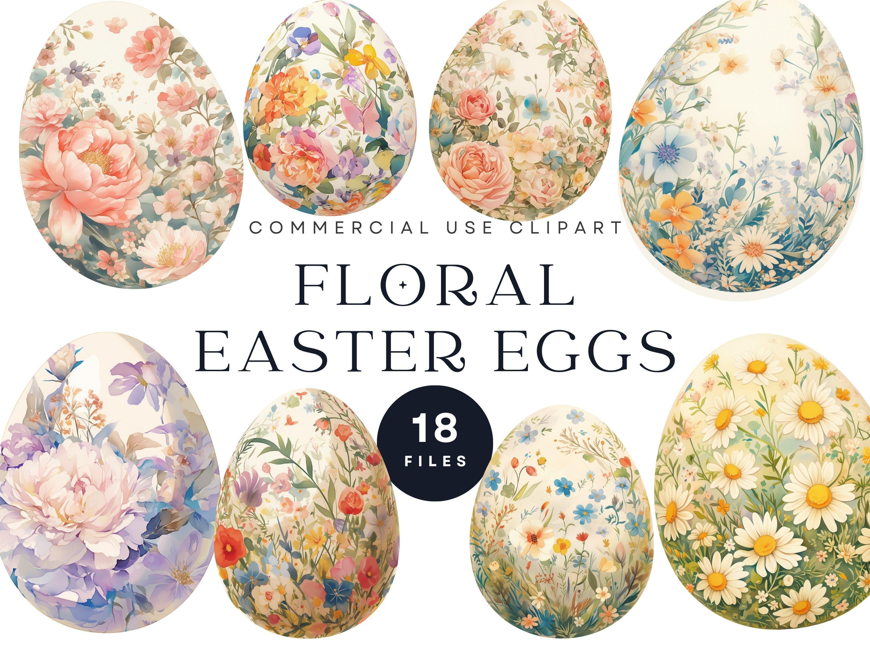 Floral Easter Egg Clipart Set, Vintage Spring Watercolor Flowers ...