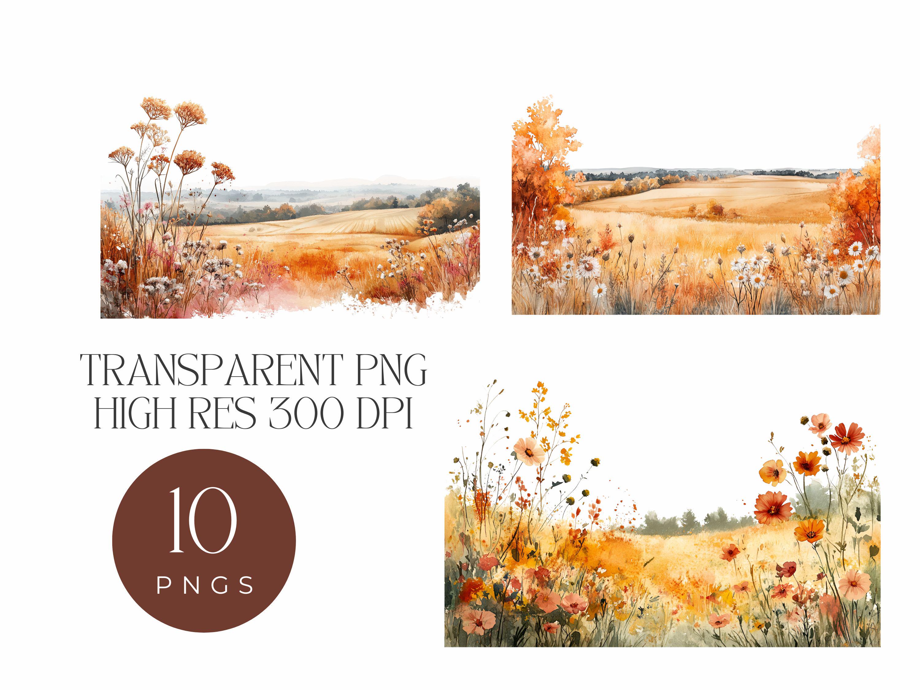 Autumn Fields Watercolor Clipart – Cottagecore Fall PNG (digital ...