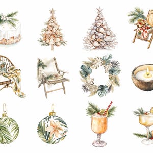 Tropical Christmas Clipart Collection - Watercolour Beach Holiday, Palm ...