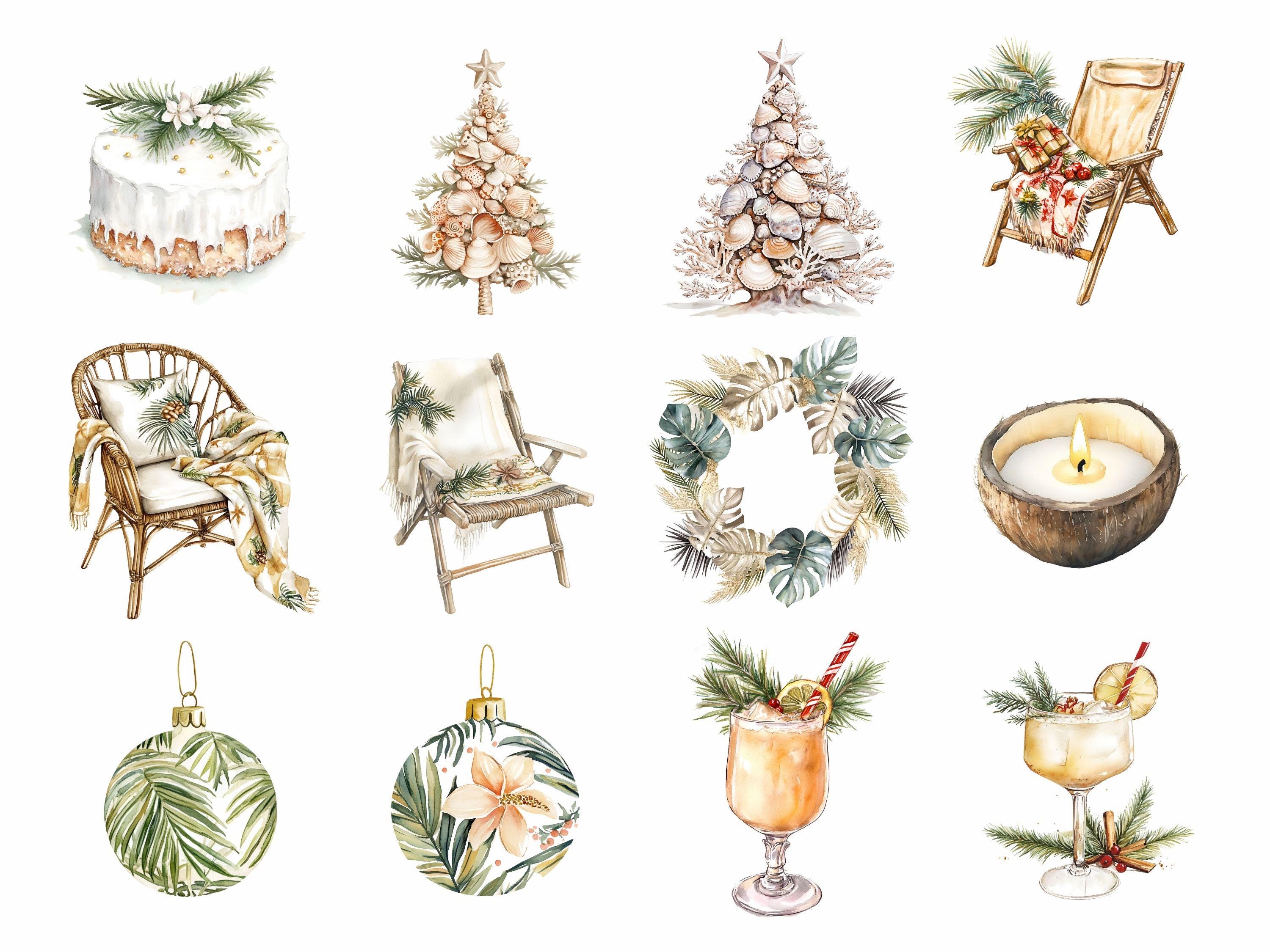 Tropical Christmas Clipart Collection - Watercolour Beach Holiday, Palm ...