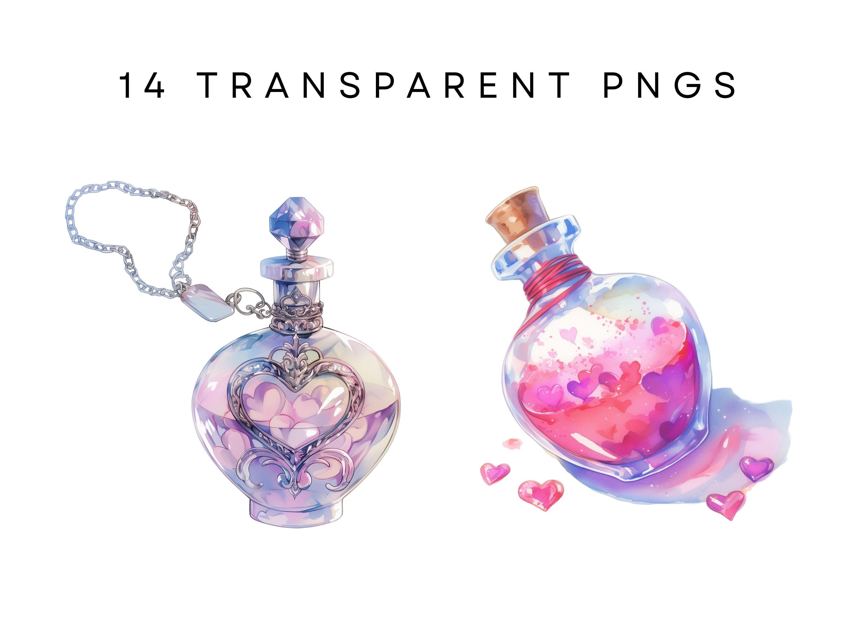 Love Potion Clipart Set – Heart-shaped Bottles, Romantic Potion Bottles ...