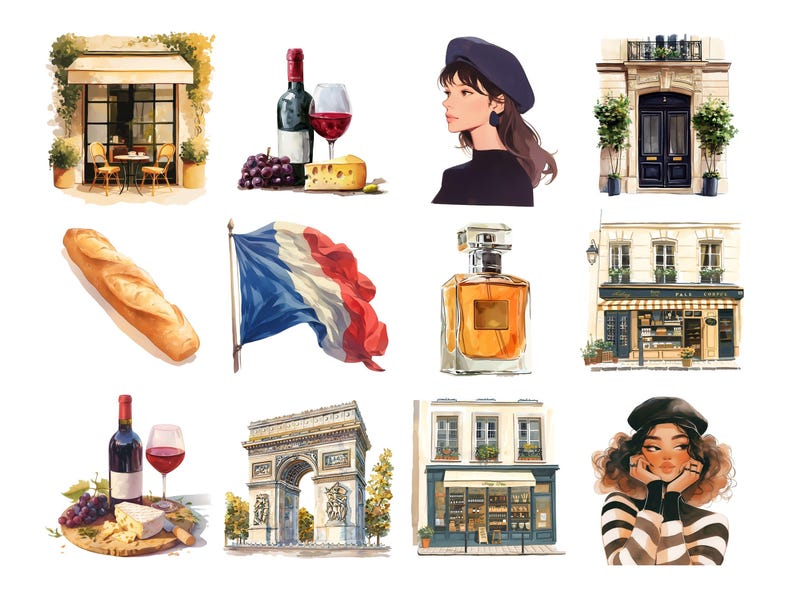 Paris Clipart Set - Watercolor French Graphics - Travel & Destination ...