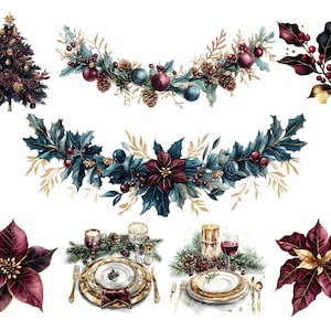 Luxe Christmas Clipart Set, Burgundy and Gold Holiday Graphics, Fashion ...