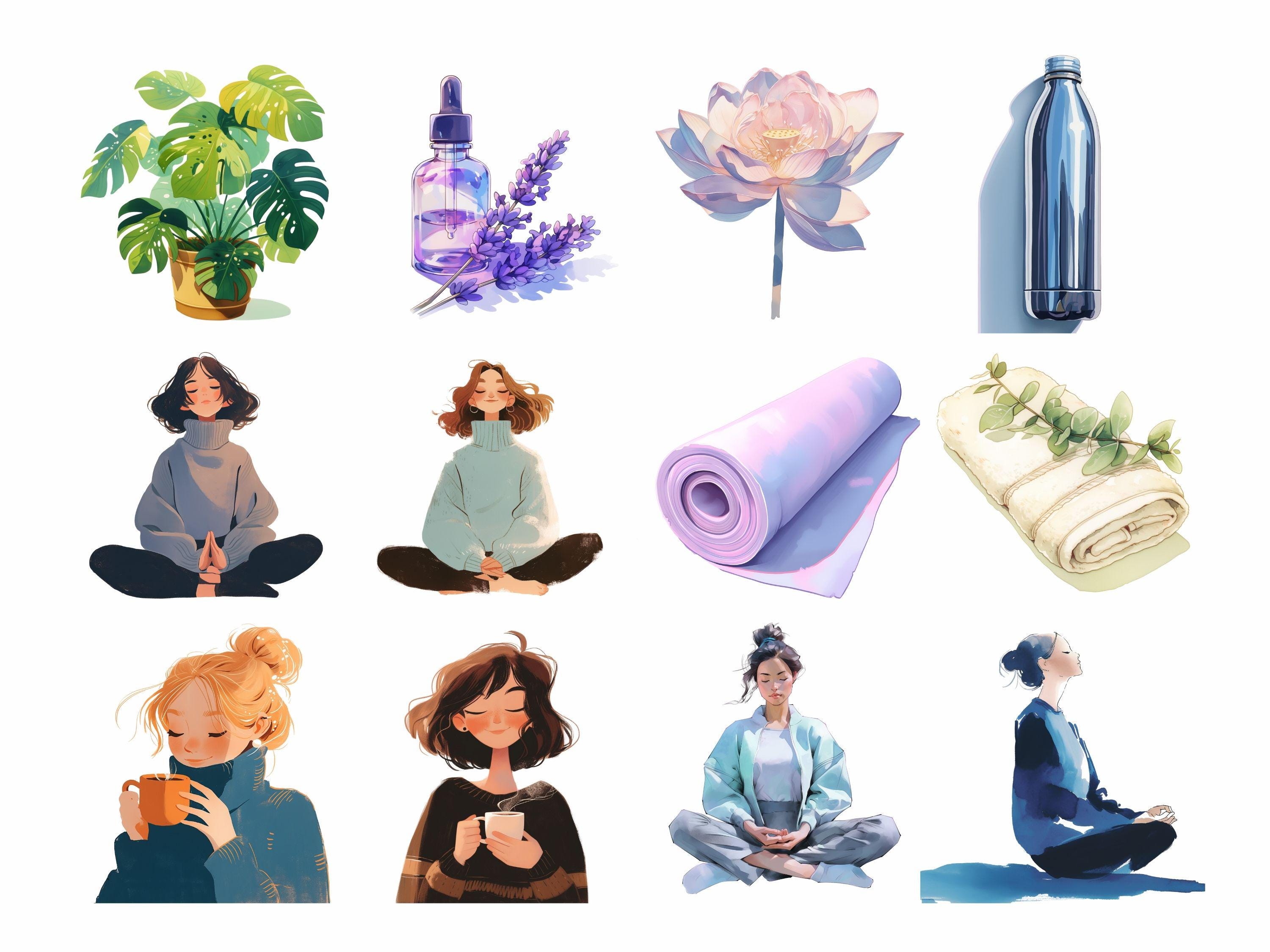 Watercolor Wellness Clipart Bundle, Self-care, Meditation, Fitness ...