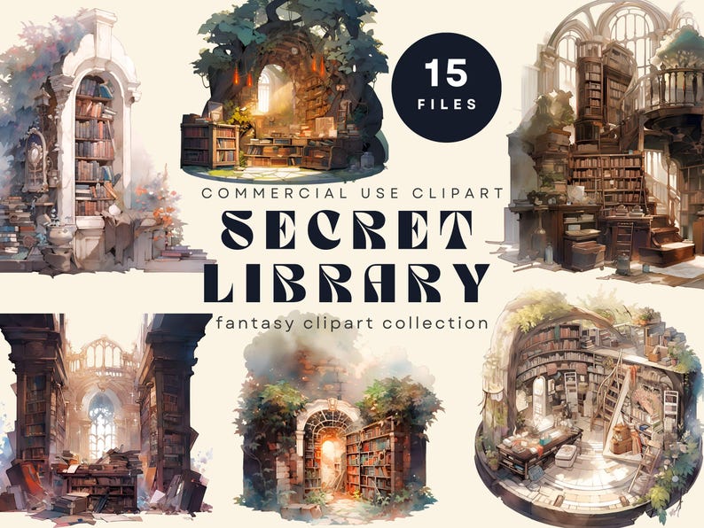 Secret Library Clipart Collection | Fantasy Bookshelves, Enchanted ...