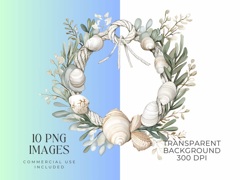 Coastal Christmas Wreaths Clipart | Watercolour Beach Clipart, Digital ...
