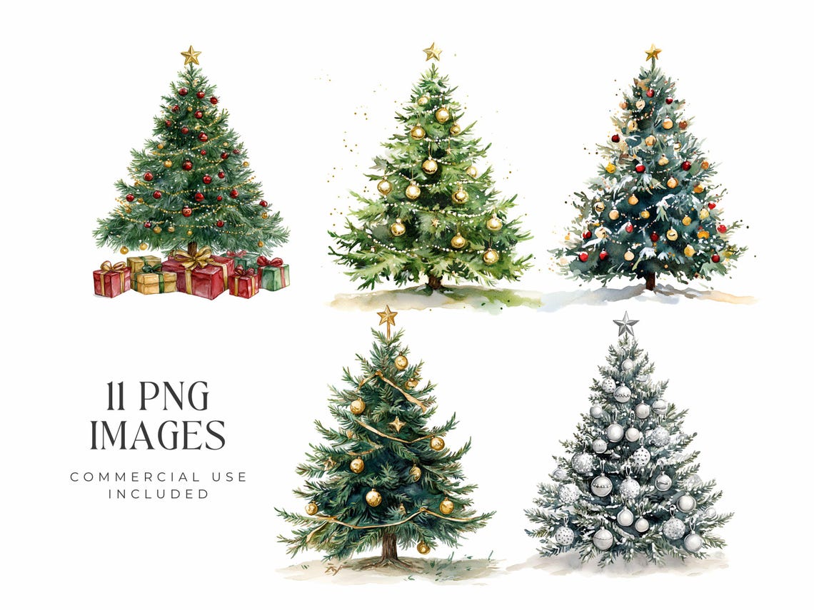 Watercolor Christmas Trees Clipart Collection | High-res PNG - Festive ...