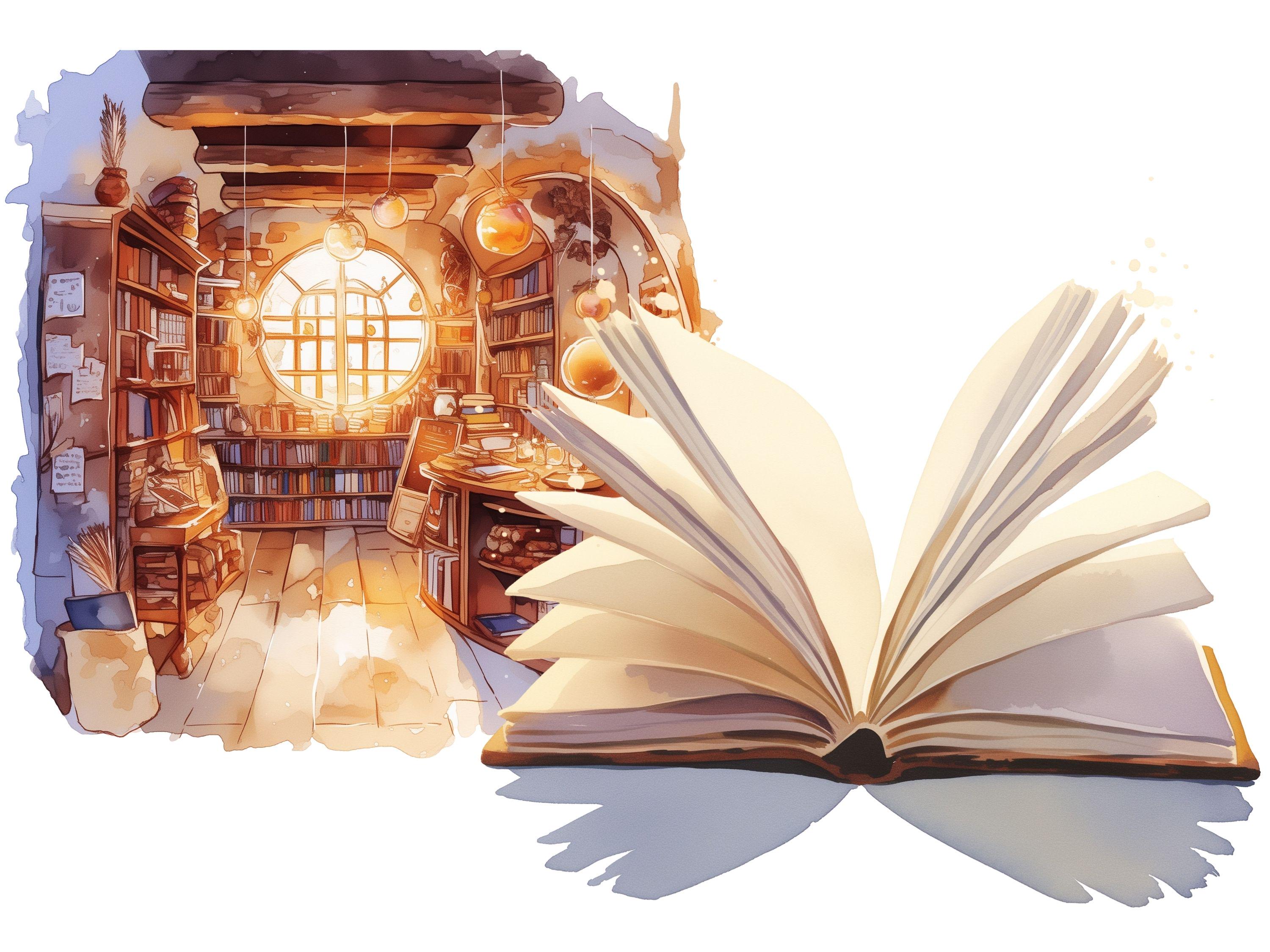 Magic Bookshop Clipart Watercolor Art for Commercial Use Scrapbooking ...