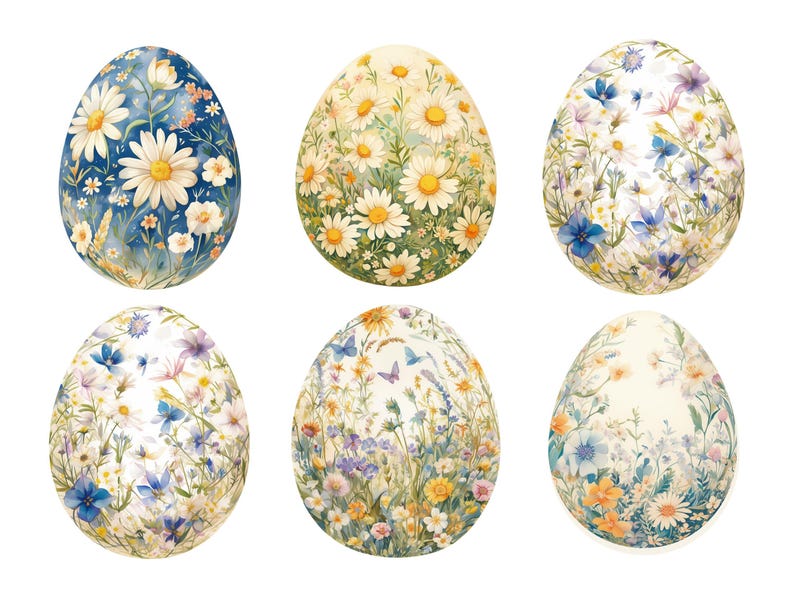 Floral Easter Egg Clipart Set, Vintage Spring Watercolor Flowers ...