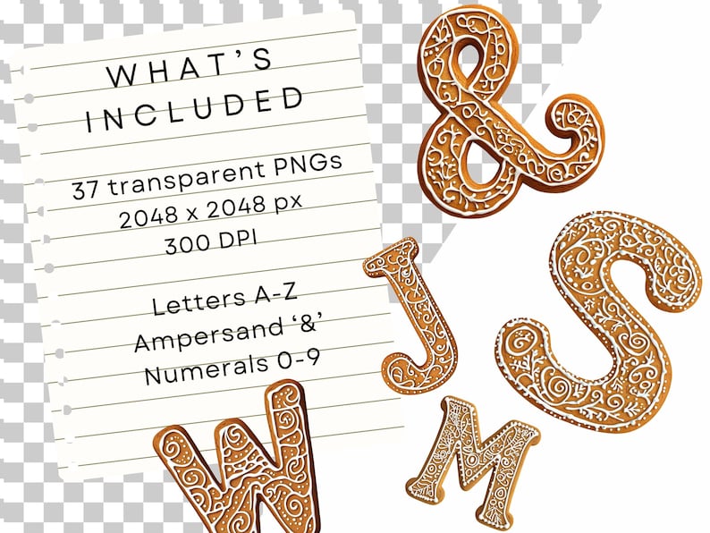 Gingerbread Alphabet Clipart, Christmas Cookie Letters & Numbers ...