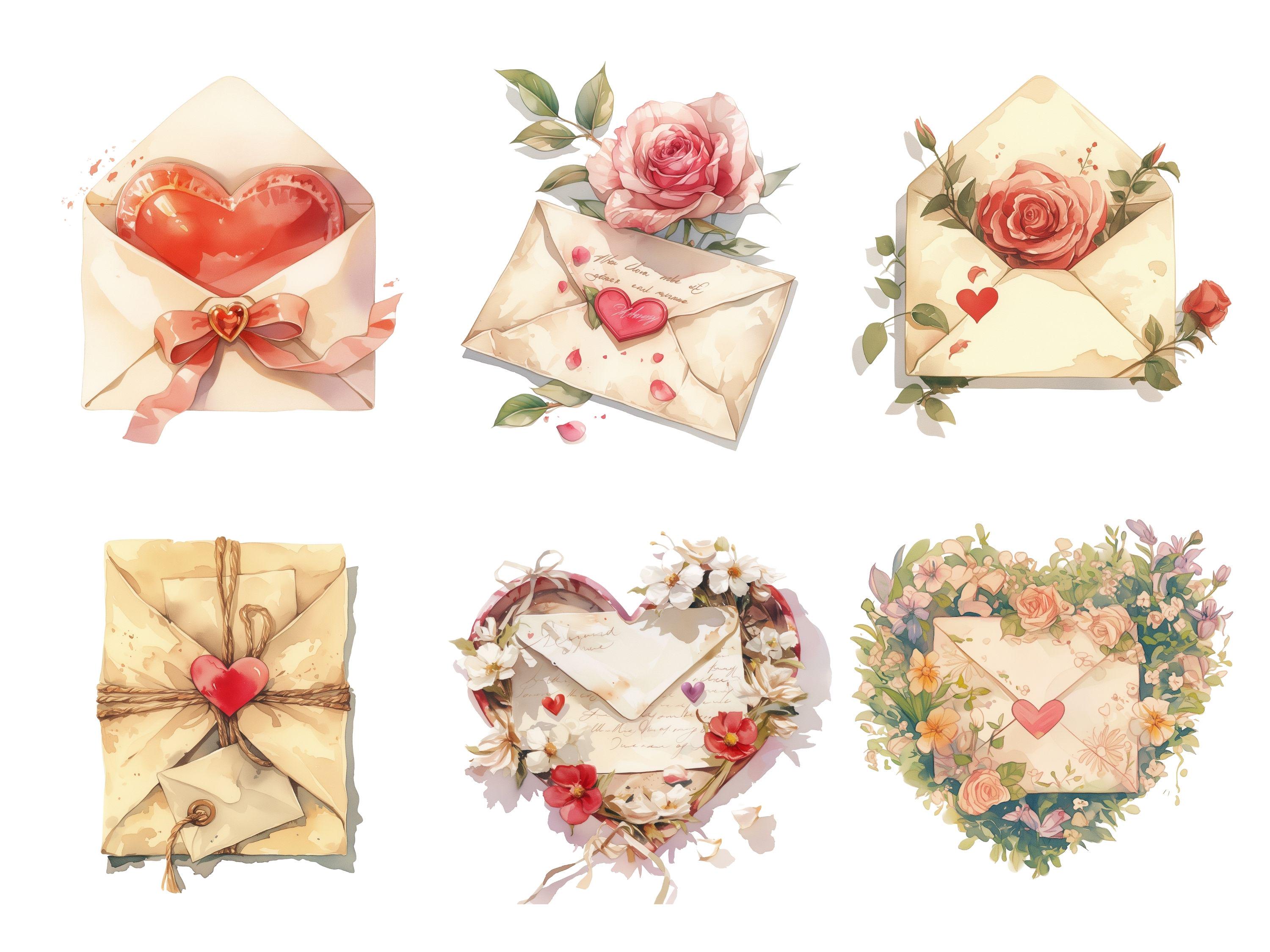 Love Letters Clipart, Romantic Floral Envelopes & Vintage Stationery ...