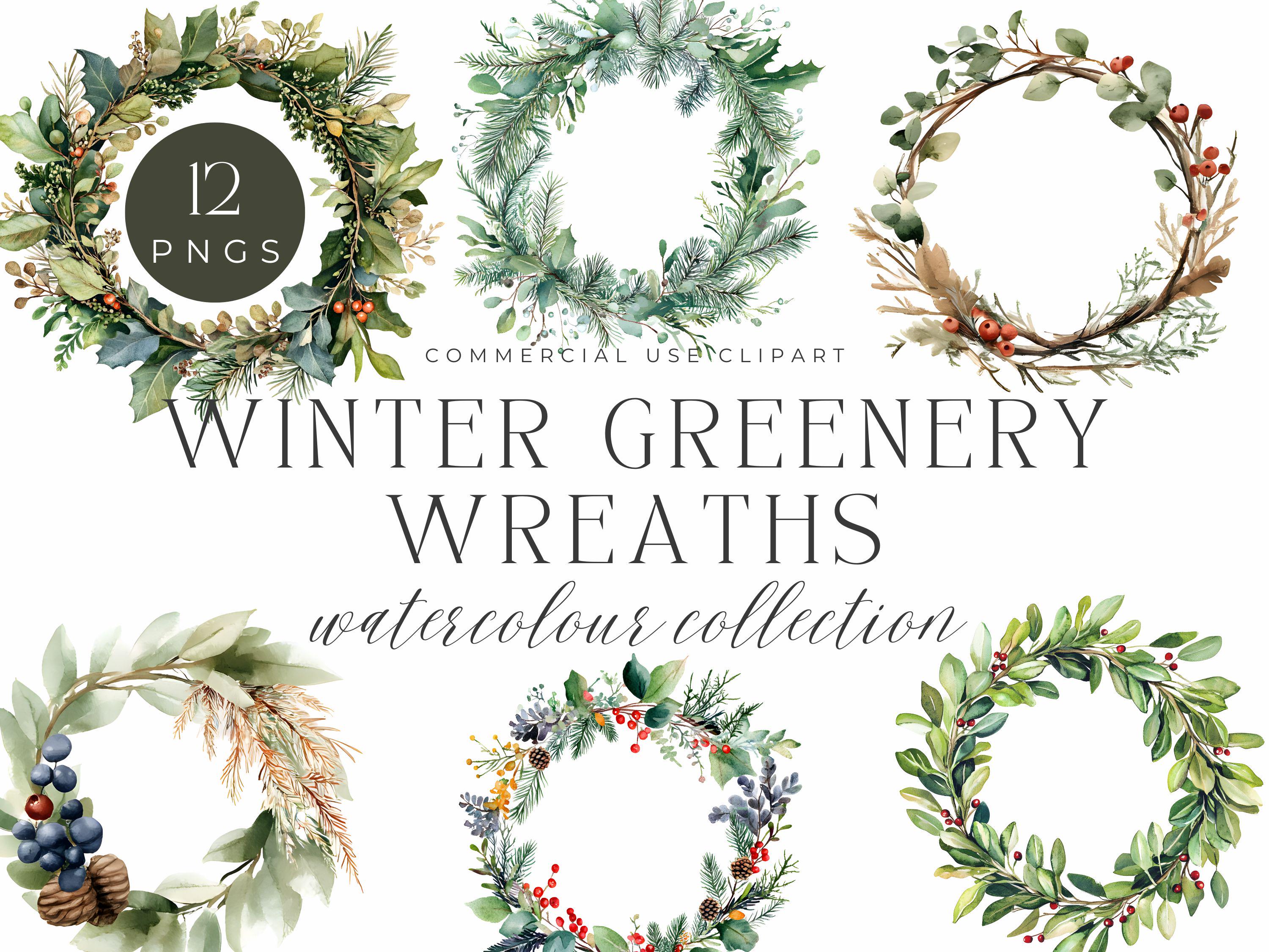 Winter Greenery Wreaths Clipart Collection | High-res PNG - Holiday ...