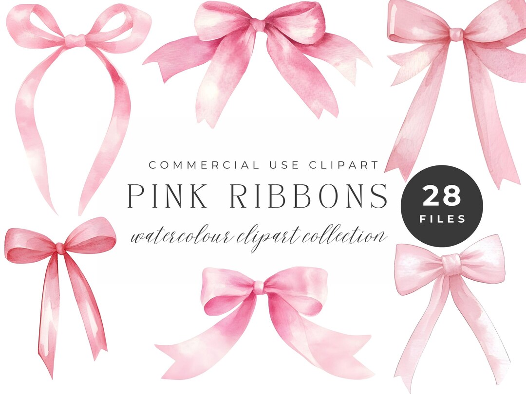 Watercolor Pink Ribbons Clipart - Coquette Bows for Invitations ...