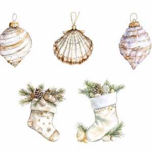 Coastal Christmas Clipart - Beach Holiday, Holiday Invitations, Digital ...