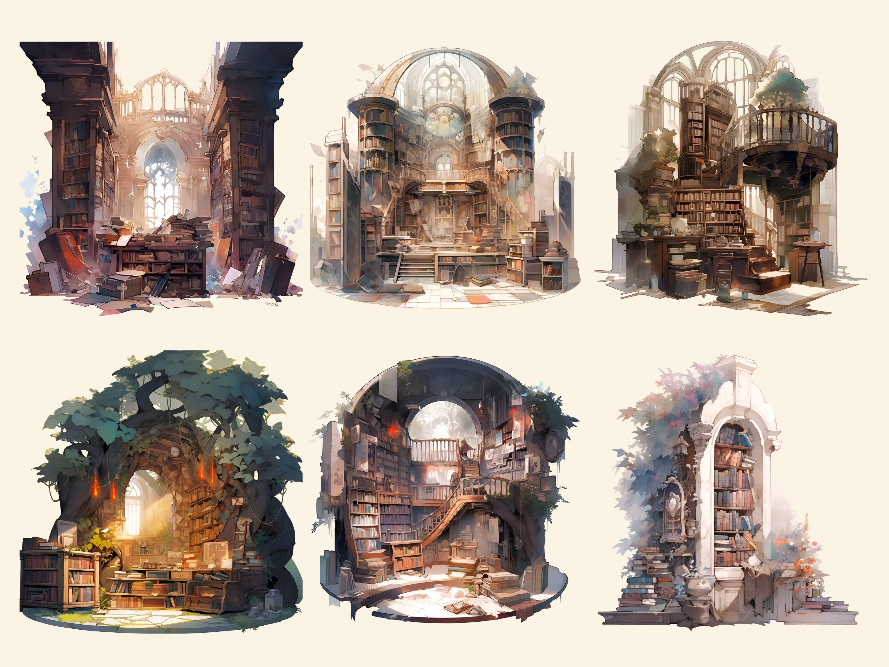 Secret Library Clipart Collection | Fantasy Bookshelves, Enchanted ...