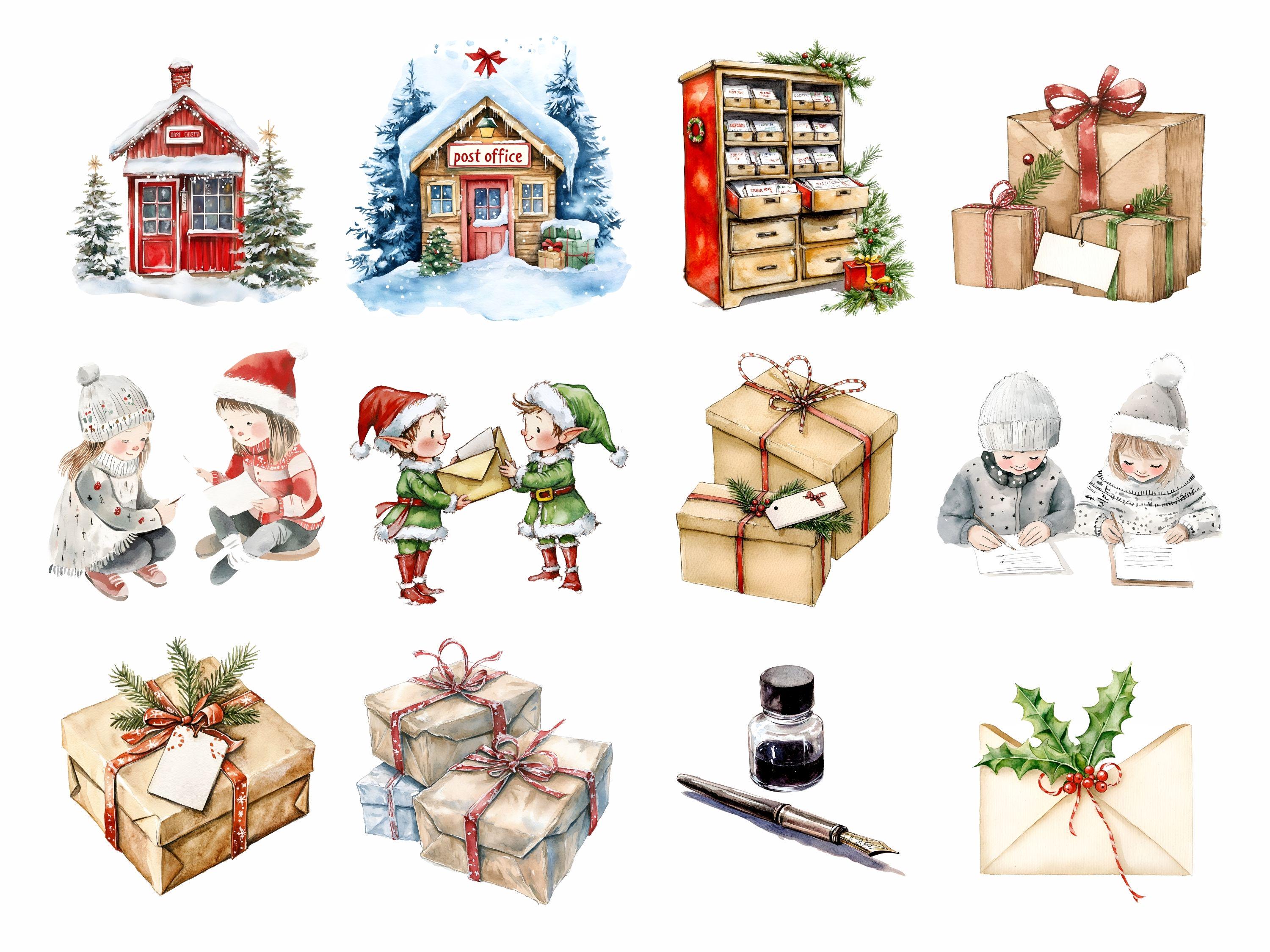Christmas Mail Clipart - Watercolor Holiday Letter Writing, Letter to ...