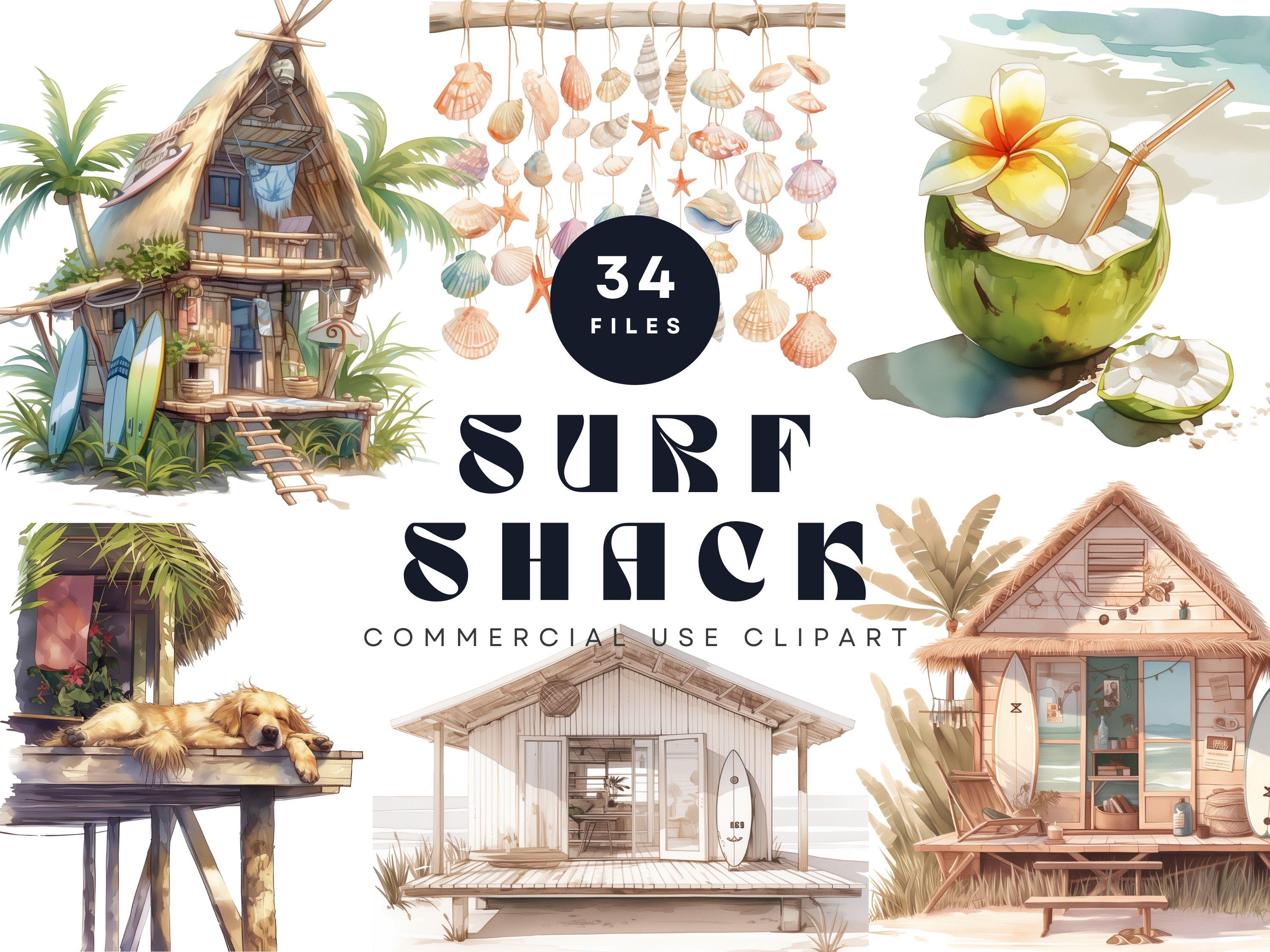 Surf Shack Watercolor Clipart, Tropical Beach PNG (digital Download) - Etsy