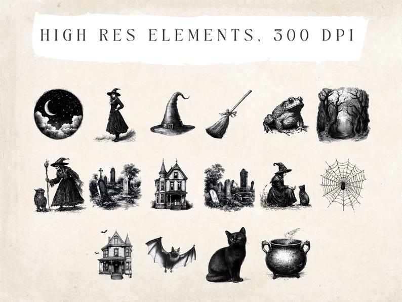 Vintage Halloween Clipart - Transparent Pngs - Commercial Use - Digital ...