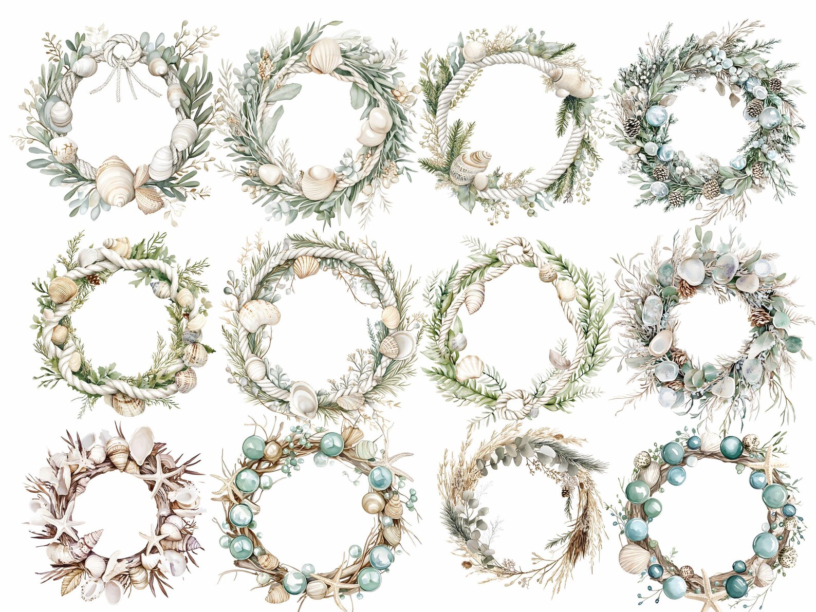 Coastal Christmas Wreaths Clipart | Watercolour Beach Clipart, Digital ...