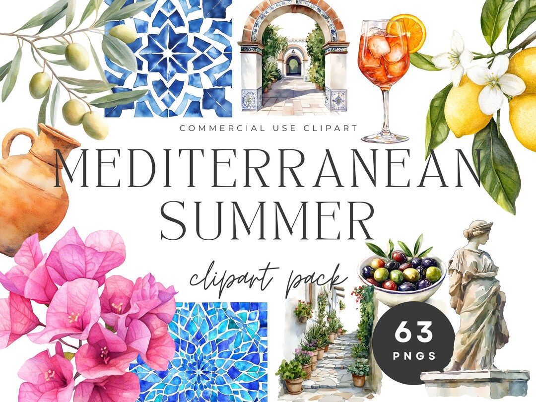 Mediterranean Summer Clipart Collection | High-res PNG - Lemons and ...