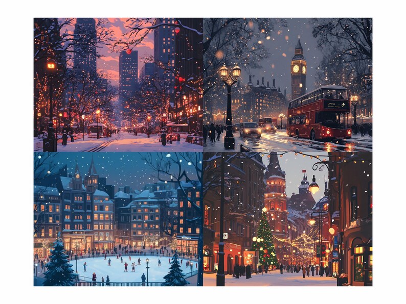 Christmas Cityscape Clipart, Winter Night Scenes (digital Download) - Etsy