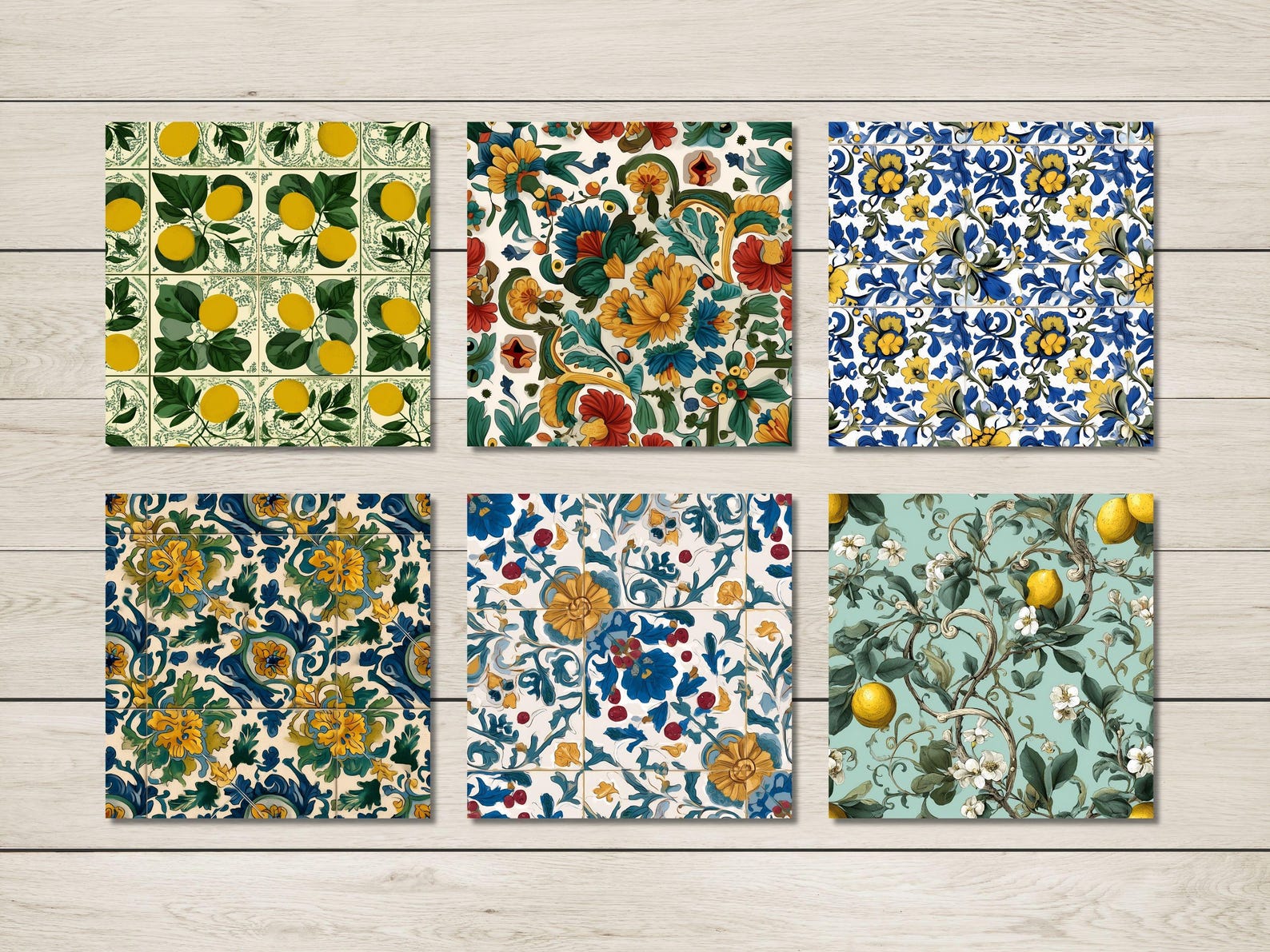 Tuscany Digital Paper, Seamless Italian Tile Patterns, Olive Lemon ...