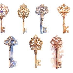 Vintage Keys Clipart Collection, Ornate Antique Key Illustrations ...