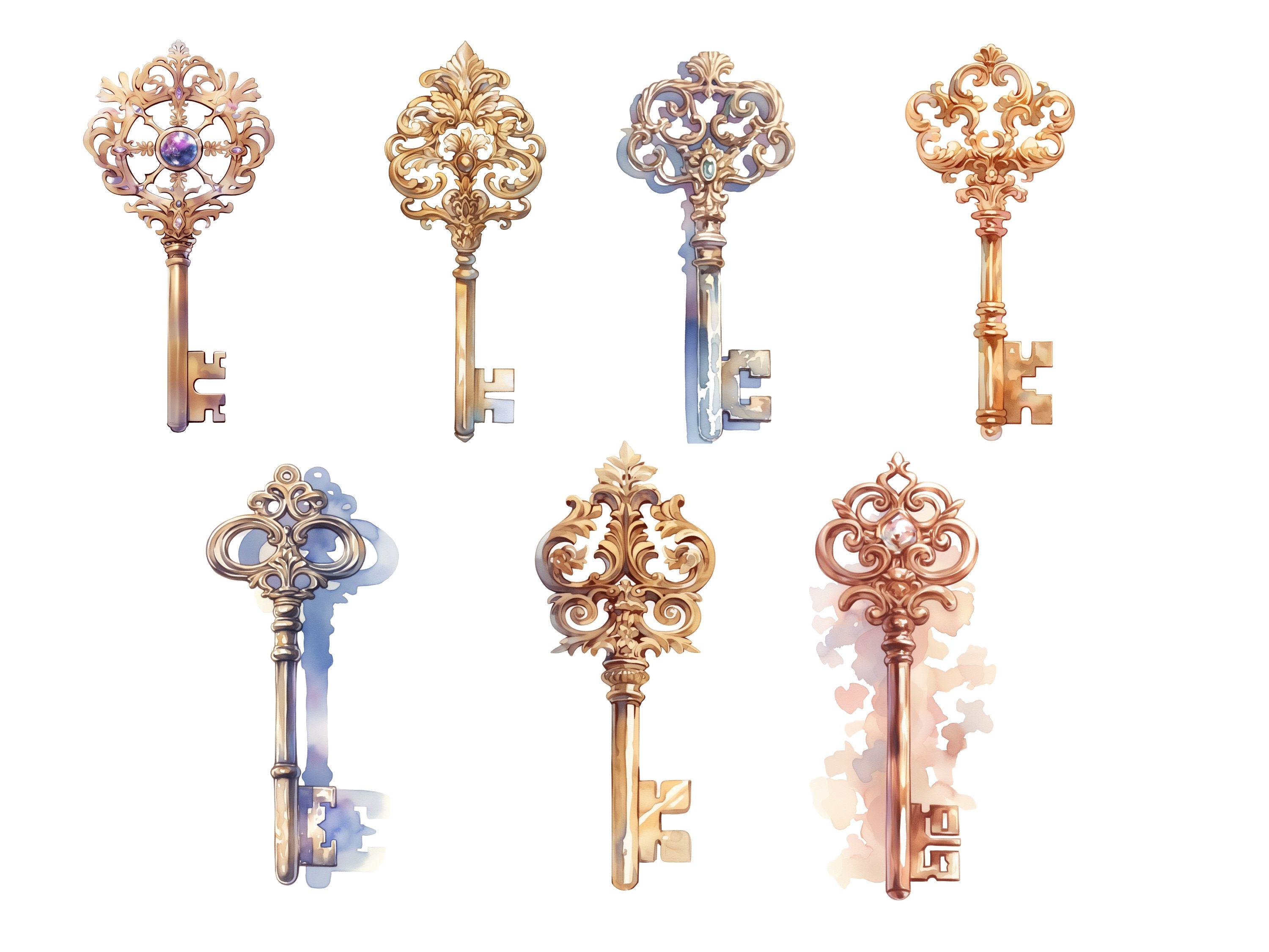 Vintage Keys Clipart Collection, Ornate Antique Key Illustrations ...