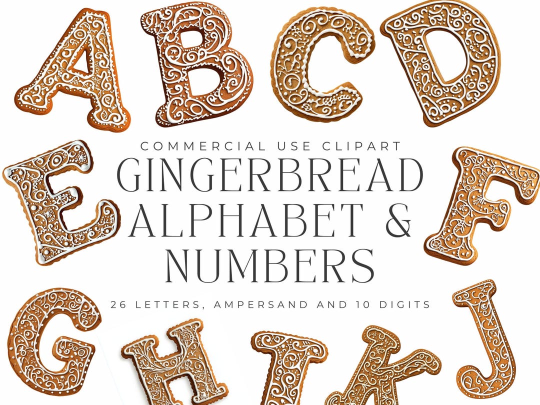 Gingerbread Alphabet Clipart, Christmas Cookie Letters & Numbers ...