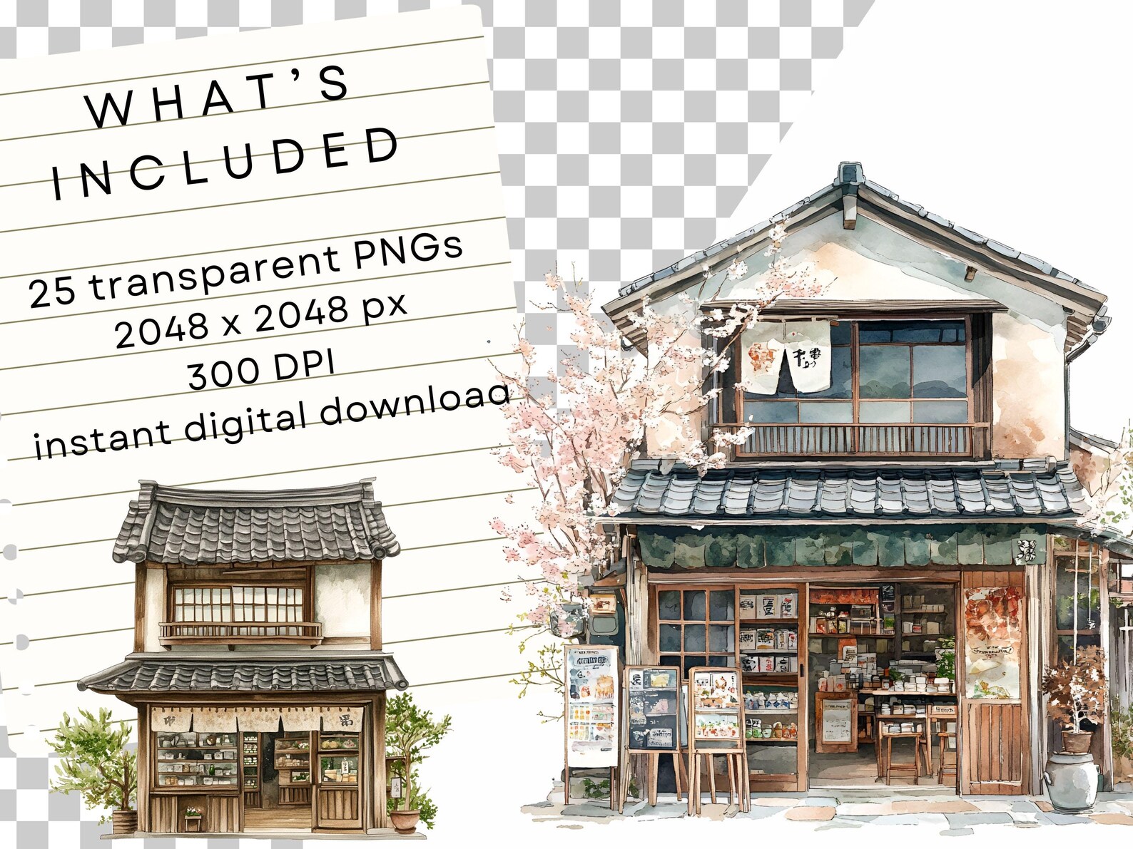 Watercolor Japanese Shopfront Clipart | Traditional Storefront Pngs ...