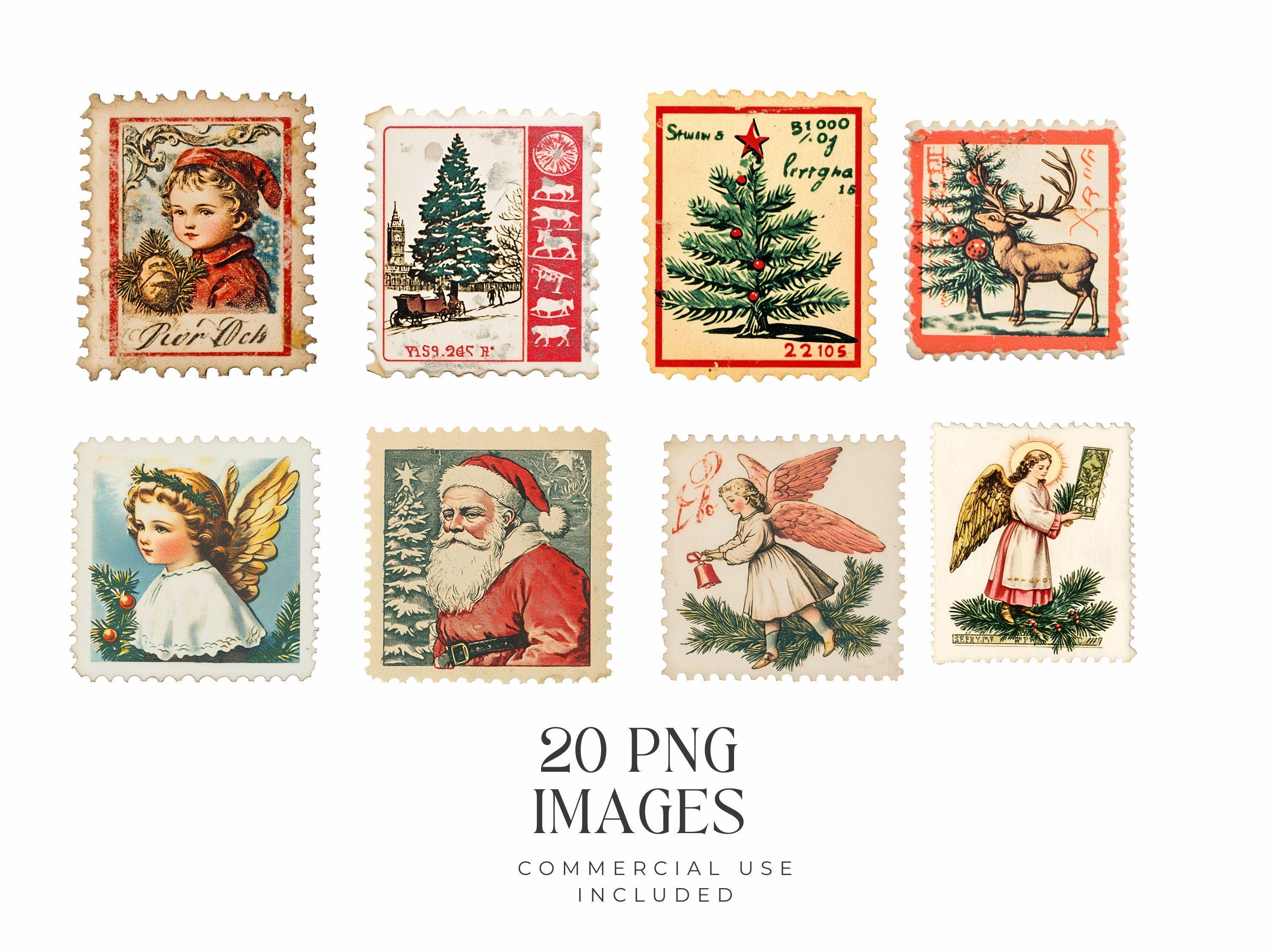 Vintage Christmas Stamps Clipart Collection | 20 Pngs - Retro Holiday ...