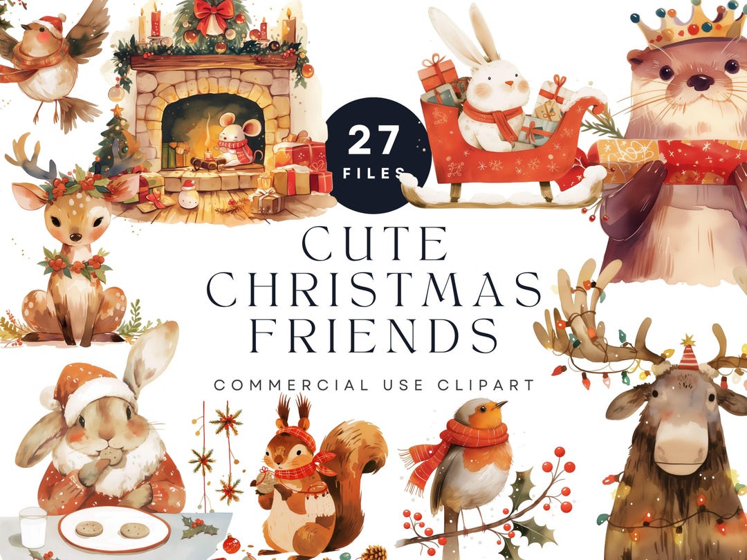 Cute Christmas Animals Clipart Set – Woodland Christmas, Forest Friends ...