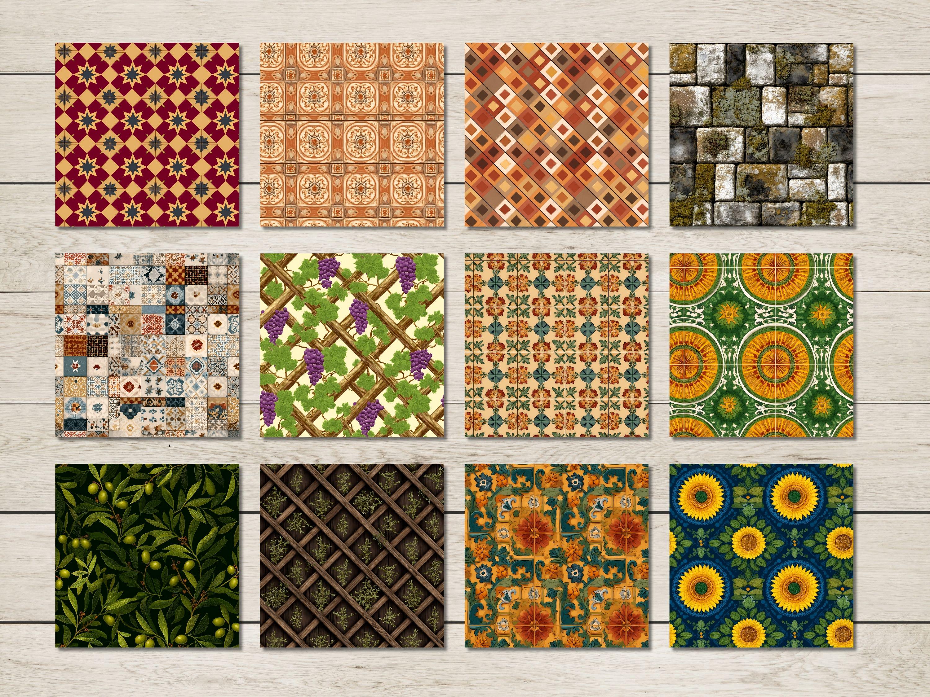 Tuscany Digital Paper, Seamless Italian Tile Patterns, Olive Lemon ...