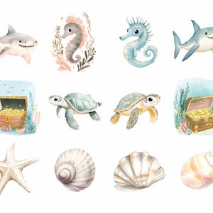 Under the Sea Watercolor Clipart Collection | Mermaid & Ocean Animals ...
